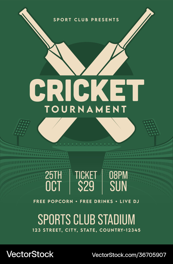 Cricket tournament template or flyer design Vector Image