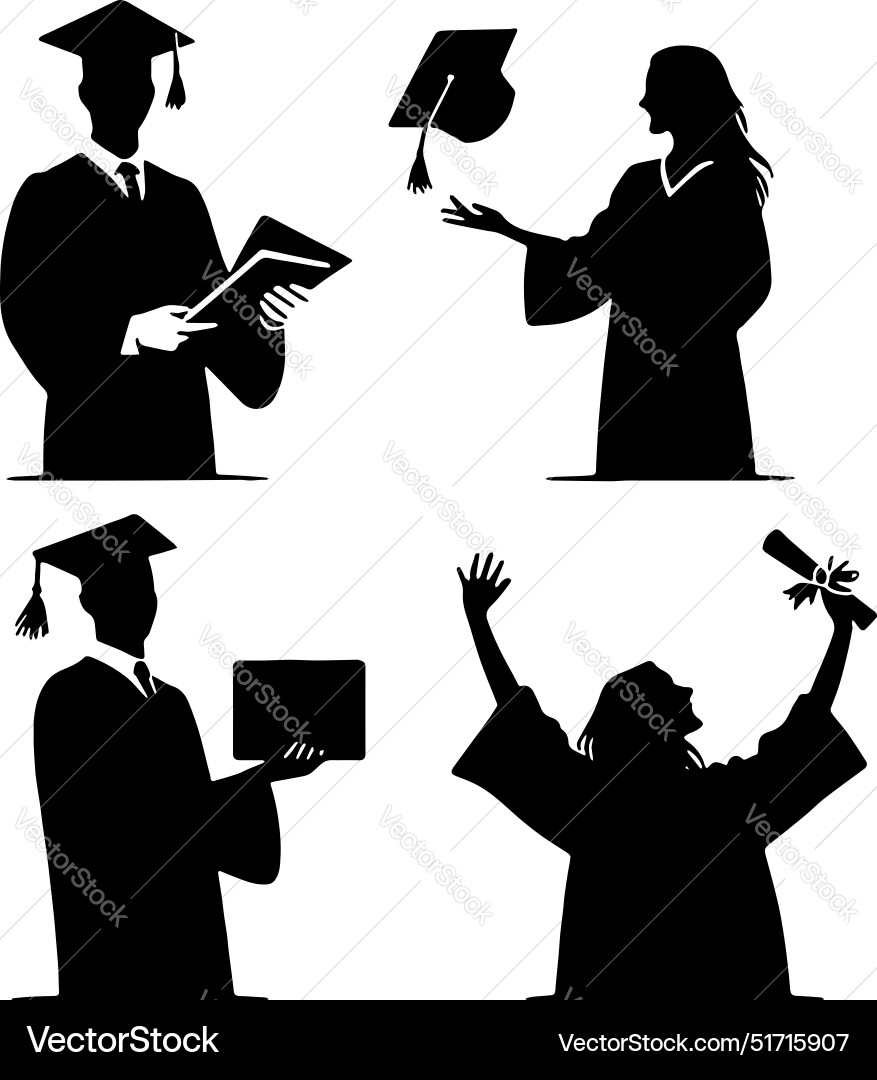 Graduate people silhouette set Royalty Free Vector Image