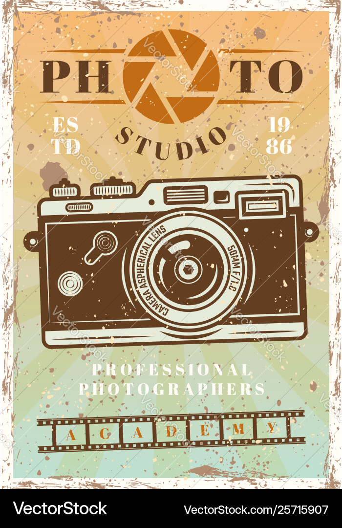 Photo studio poster with vintage camera Royalty Free Vector