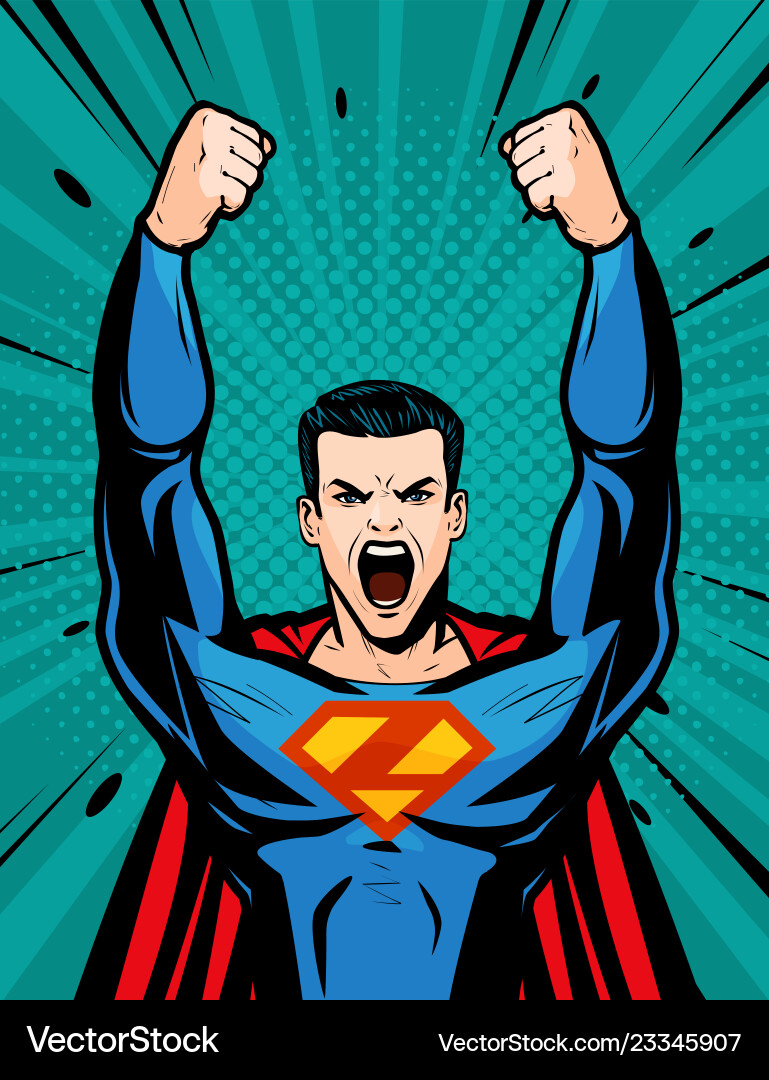 Superhero strong cartoon in pop art retro comic Vector Image