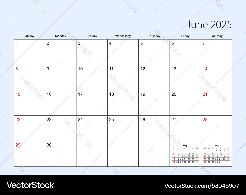Wall calendar planner for june 2025 english Vector Image