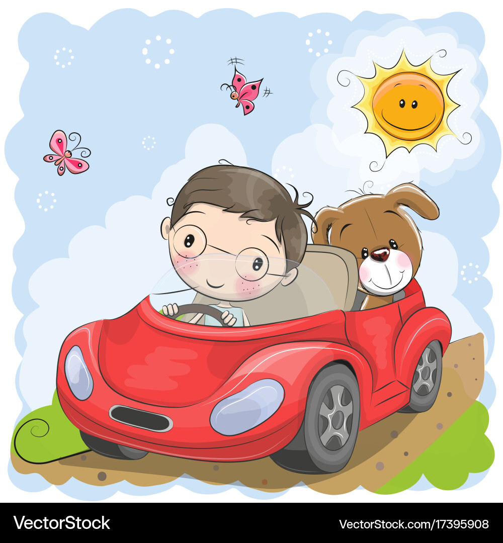 Boy goes on the car Royalty Free Vector Image - VectorStock