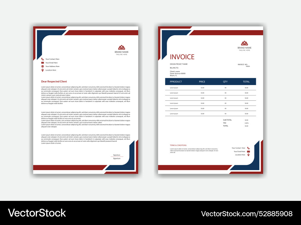 Business letterhead and invoice template design Vector Image