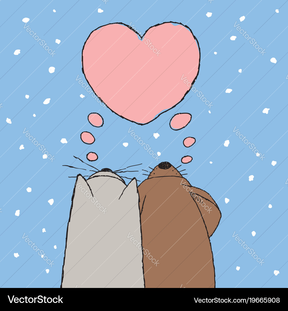 Cute Cat and Dog Valentine's Card Royalty Free Vector Image