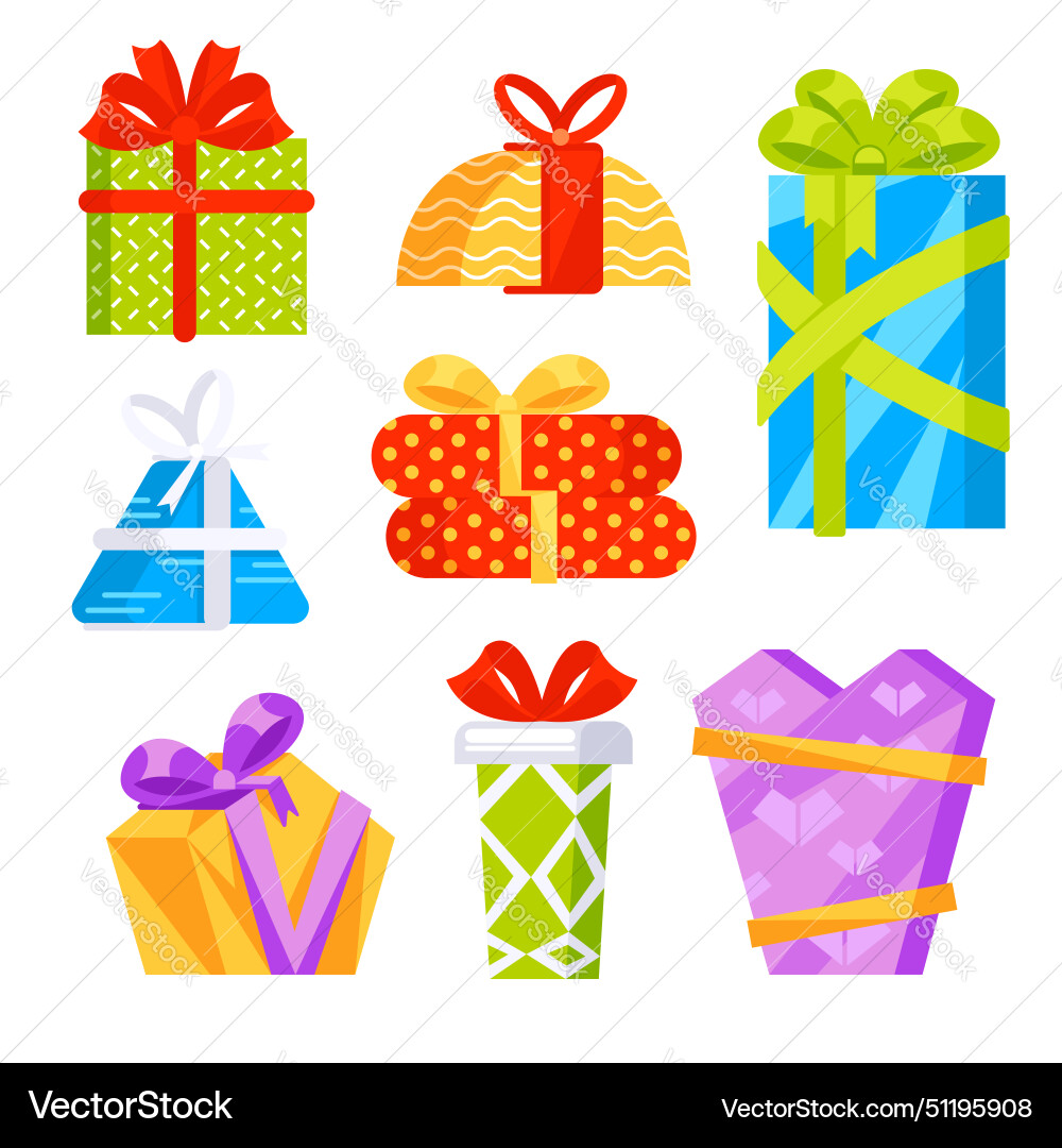Gift box set festive surprise colorful Royalty Free Vector