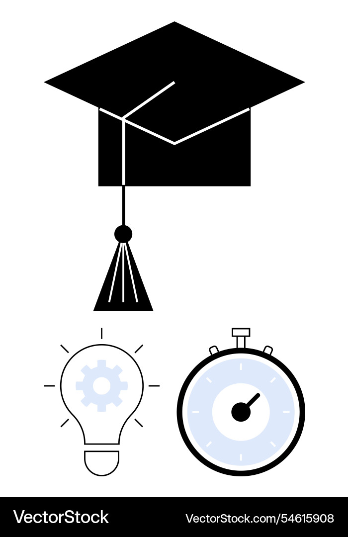 Graduation cap light bulb and stopwatch symbols Vector Image