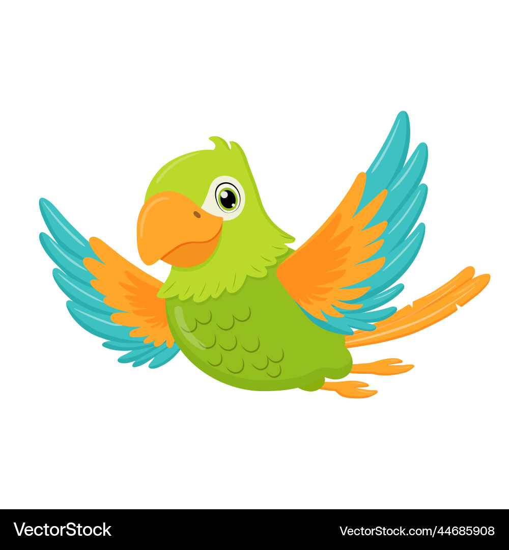 Green parrot bird flying flat cartoon character Vector Image