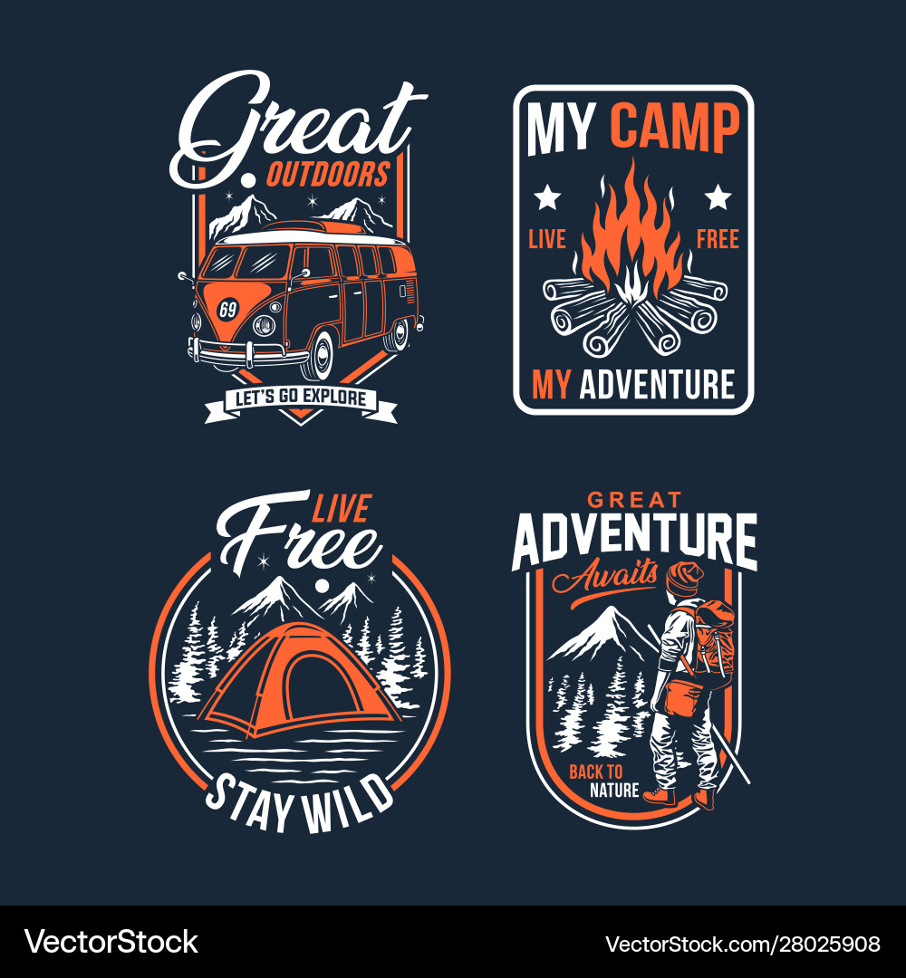 Outdoor Camping Badges & Emblems Royalty Free Vector