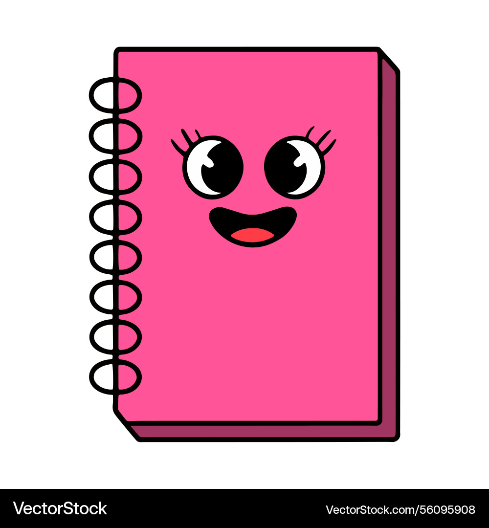 Pink book or notebook with a cheerful cartoon Vector Image