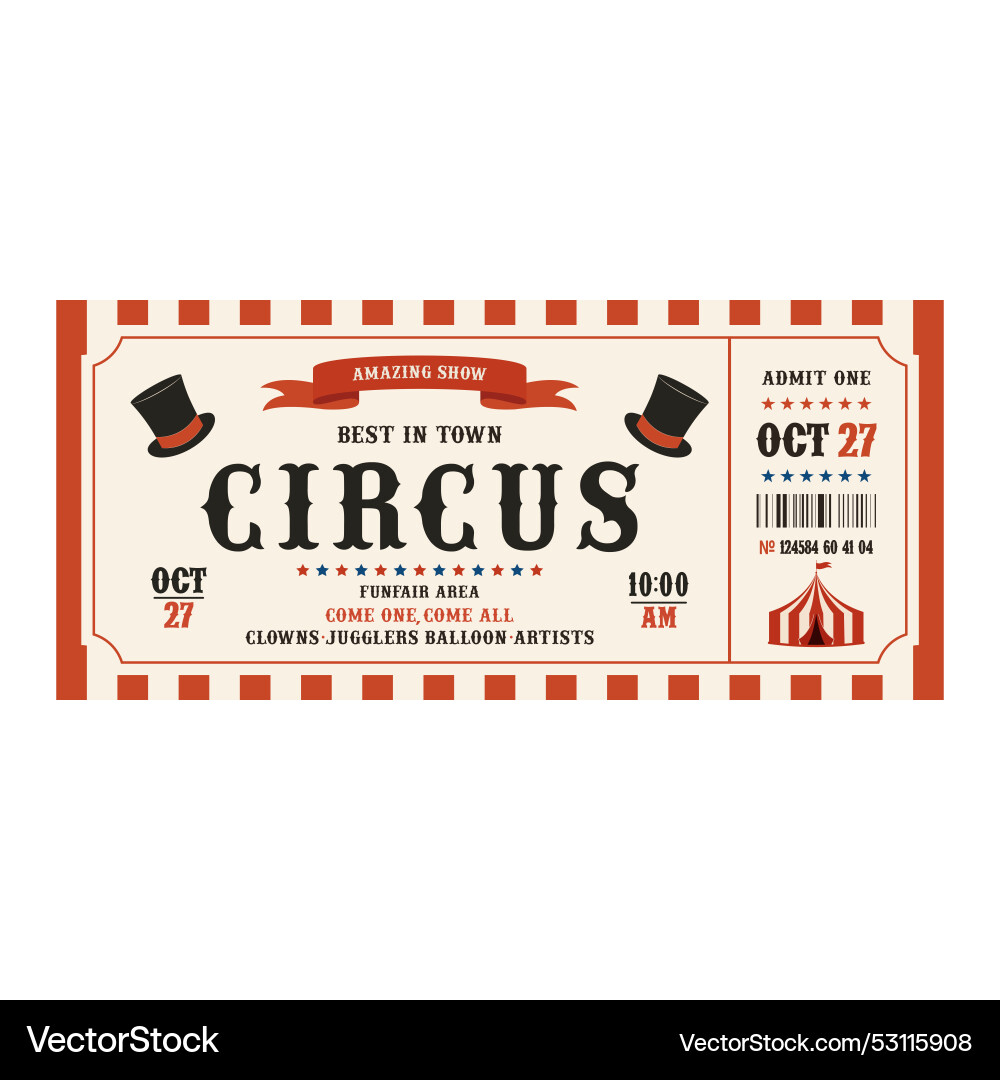 Retro circus ticket template admit one Royalty Free Vector