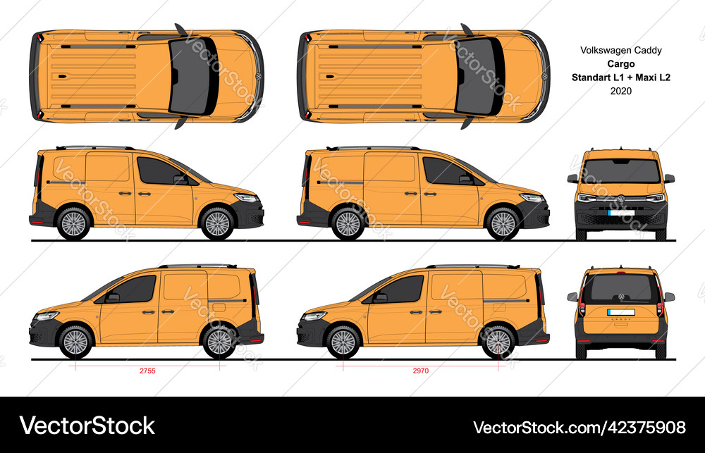 Vw caddy cargo l1 and l2 van 2020 Royalty Free Vector Image
