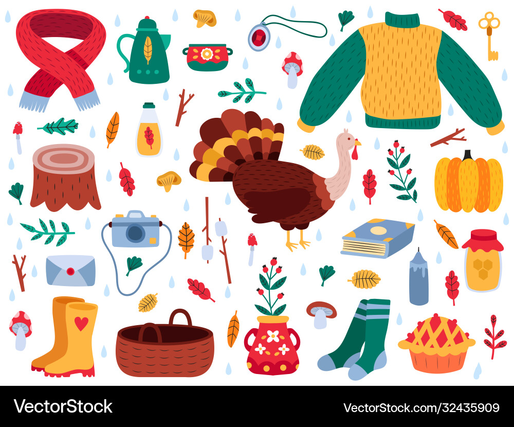 Autumn elements fall cartoon hygge cozy sweater Vector Image