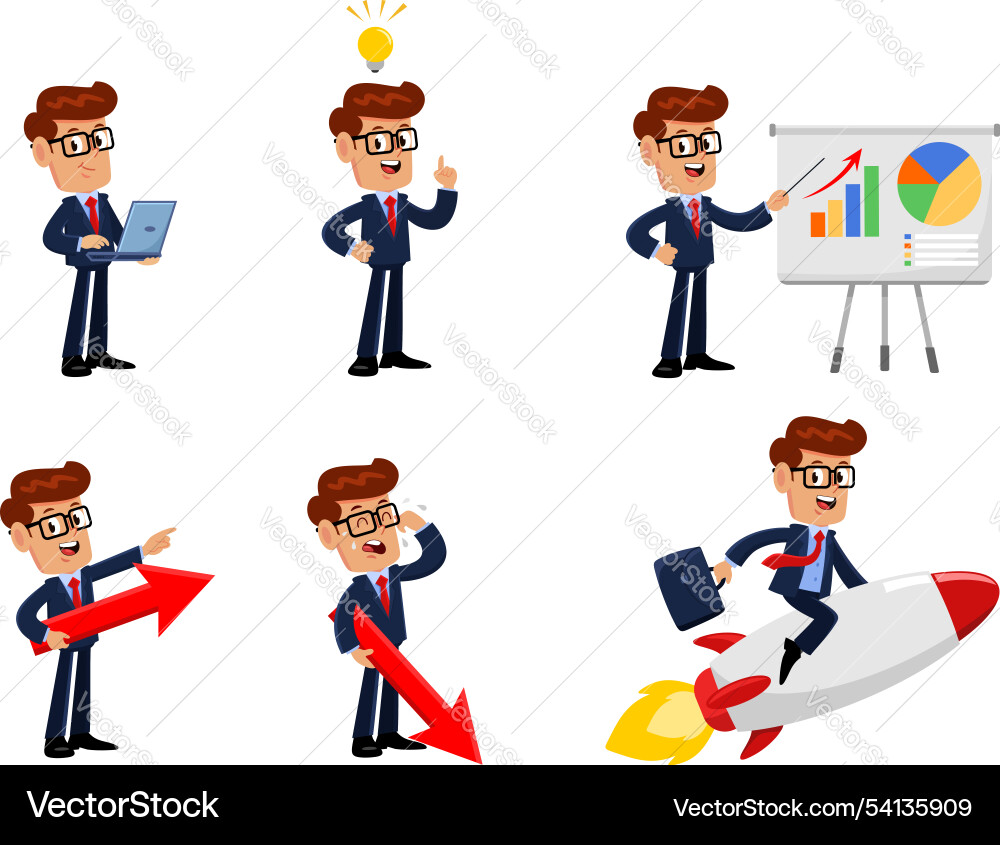 Businessman cartoon character collection set Vector Image