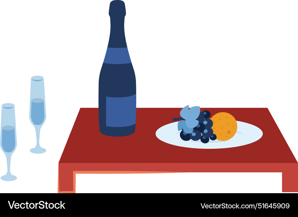 Celebration table setup sparkling wine fruit plate