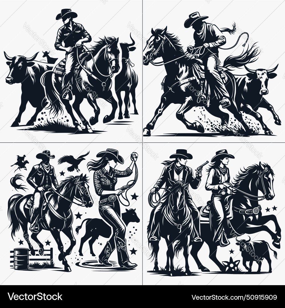 Cowboy and cowgirl bundle file Royalty Free Vector Image