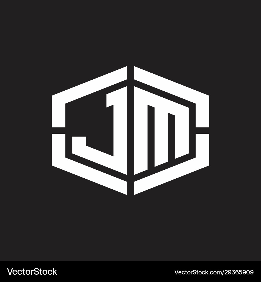 Jm logo monogram with hexagon shape and piece Vector Image