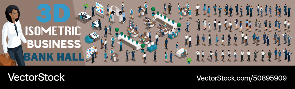 Large set of isometrics 3d businessmen Royalty Free Vector