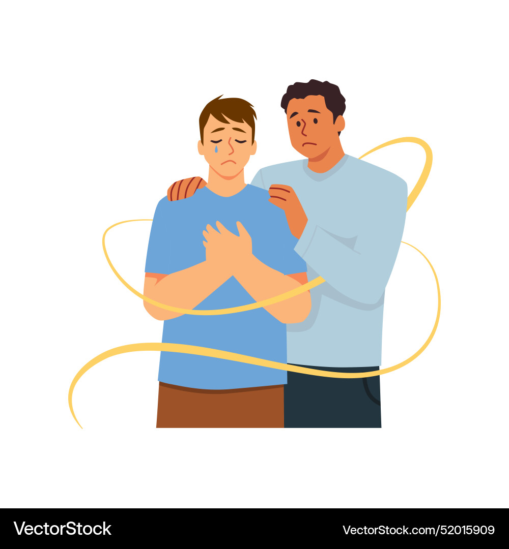 Man hugging crying depressed person Royalty Free Vector