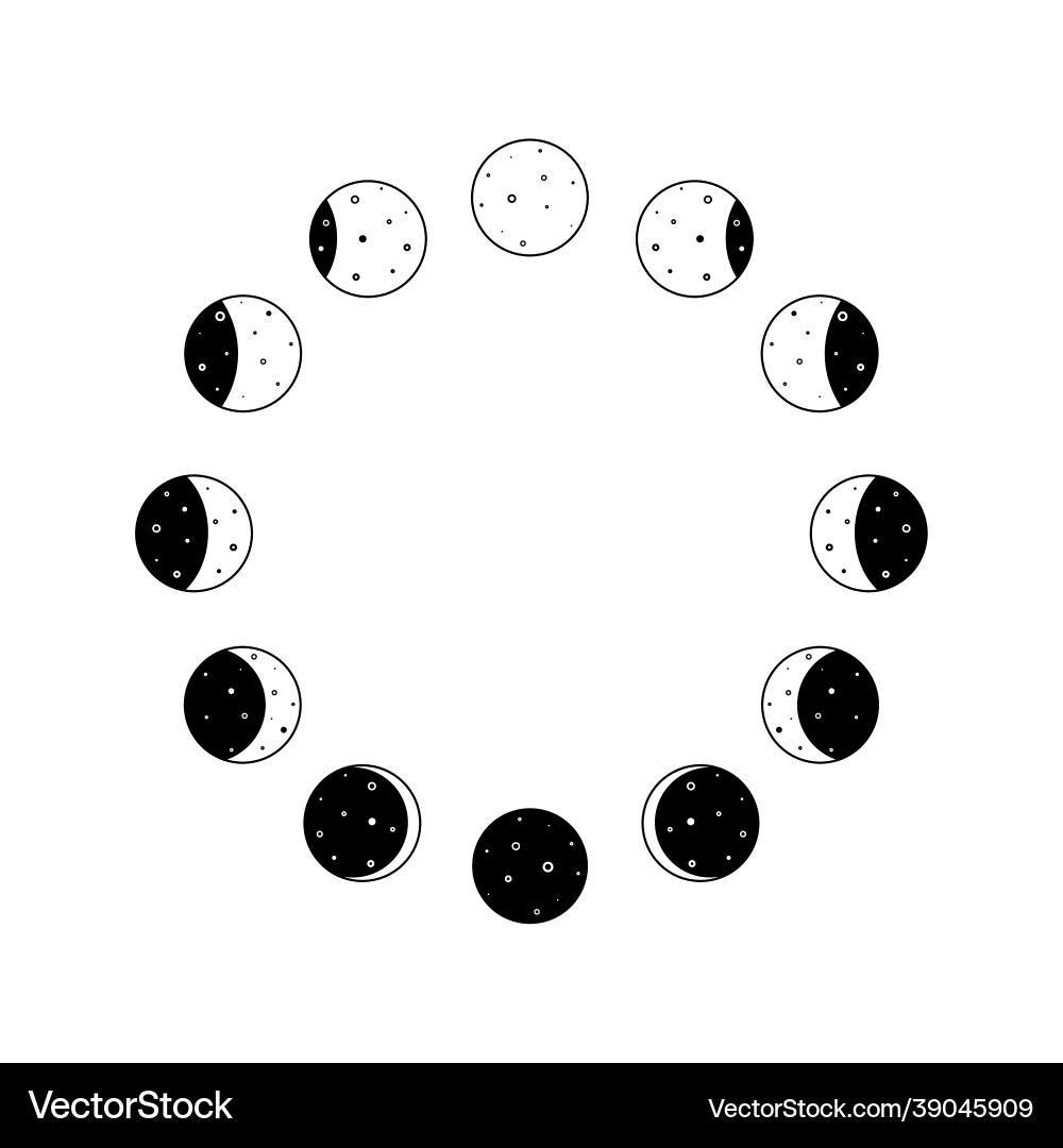 Moon phases icon circular set in black outline Vector Image