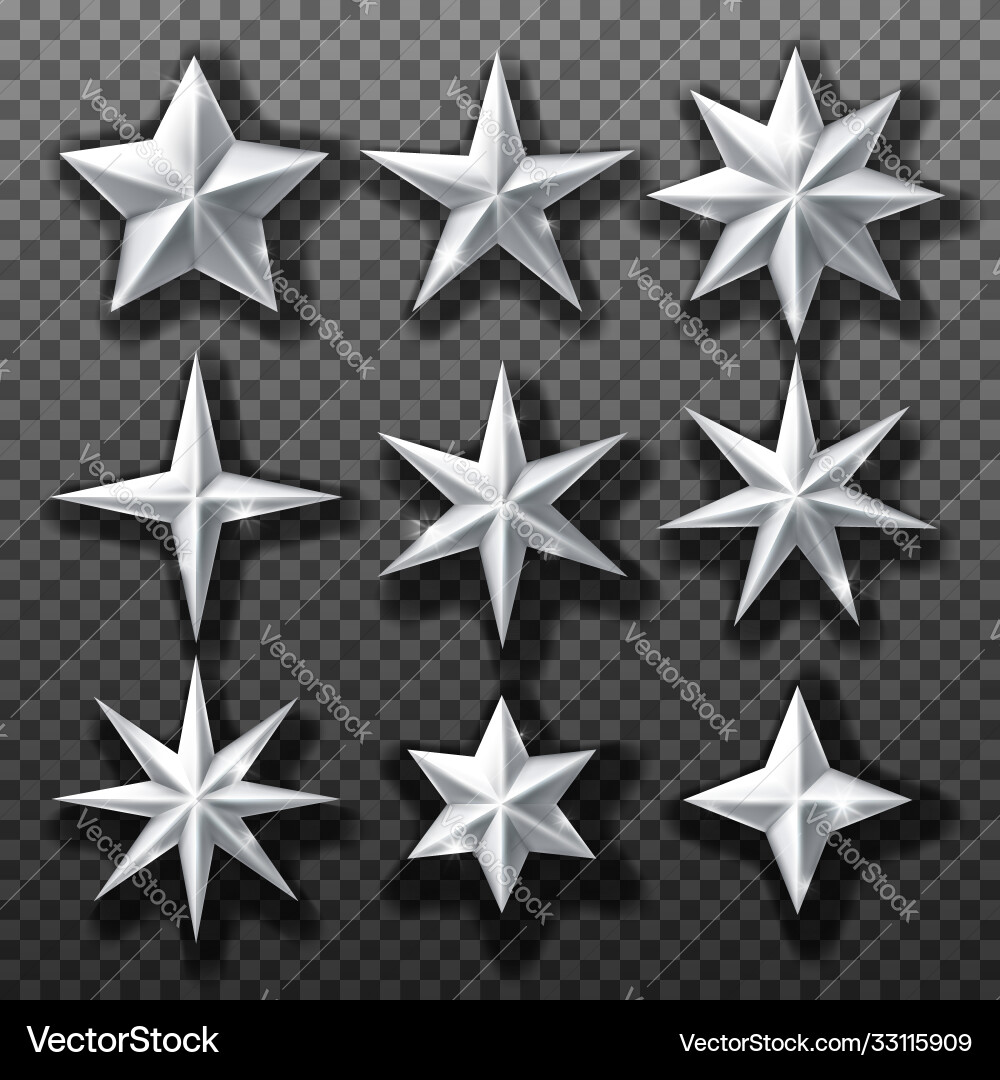 Silver star set isolated on transparent background