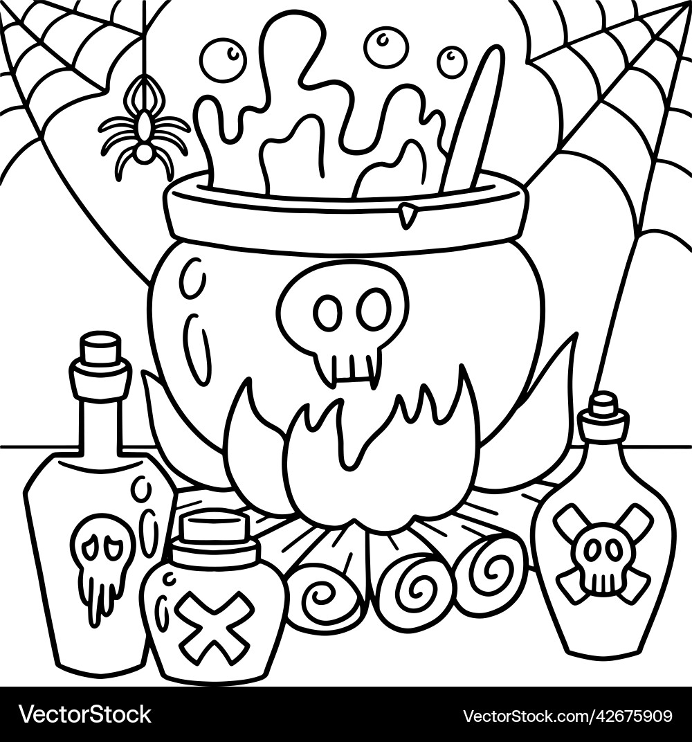 Witch cauldron halloween coloring page for kids Vector Image