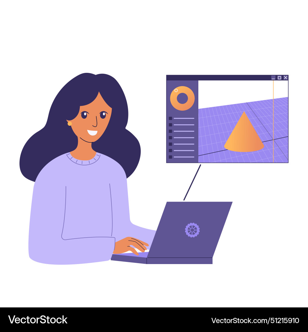 3d designer at work girl making designing object Vector Image