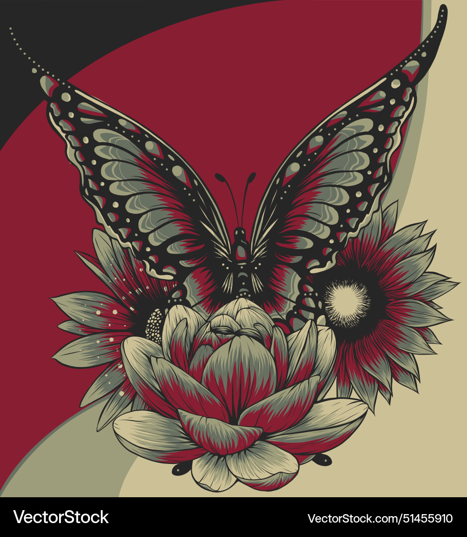 Butterfly on flower design Royalty Free Vector Image