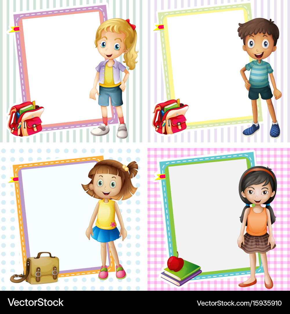 Photo Frame Template For Kids Frame Template With Happy Kids On Paper
