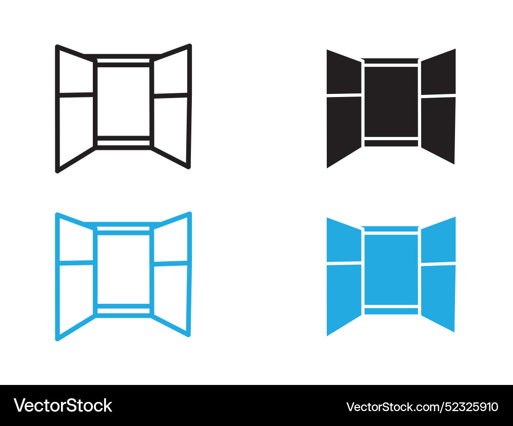 Open windows icon black and white outline sign Vector Image