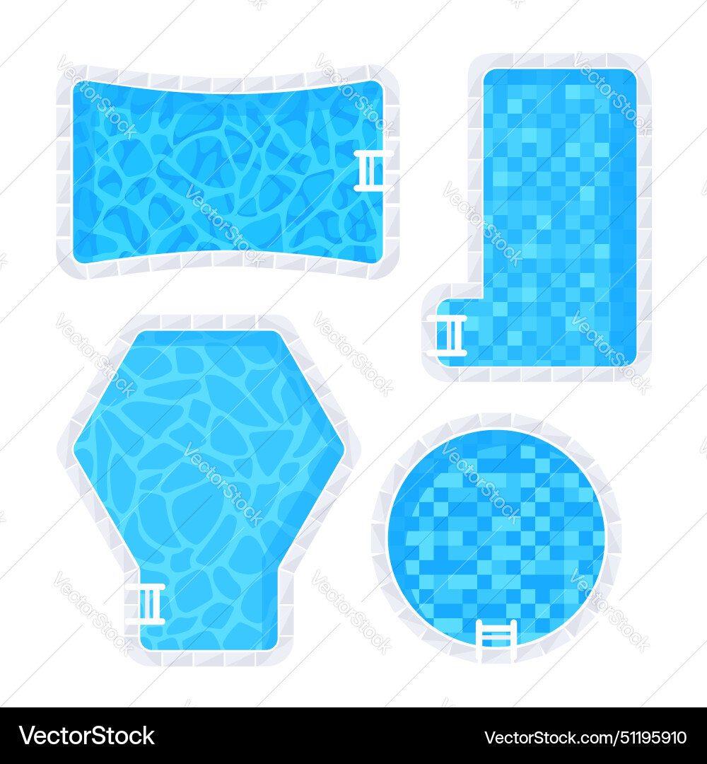 Pool top view set swimming pools shape blue aqua Vector Image