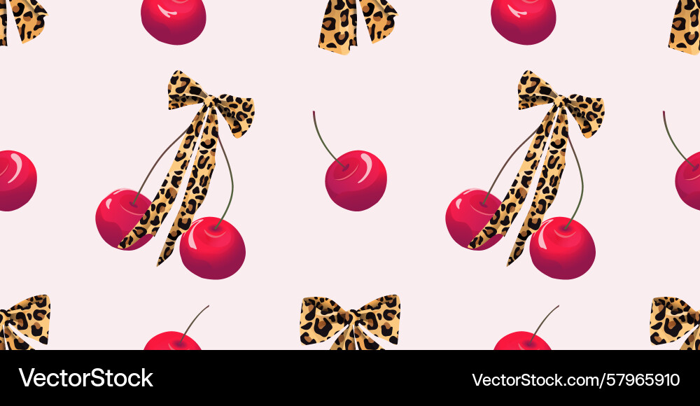 Seamless pattern of cherries and bows with leopard – Royalty-Free ...