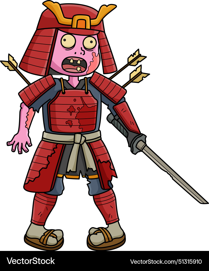 Zombie samurai cartoon colored clipart Royalty Free Vector
