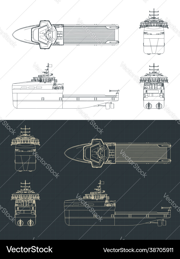 Anchor handling vessel blueprints Royalty Free Vector Image