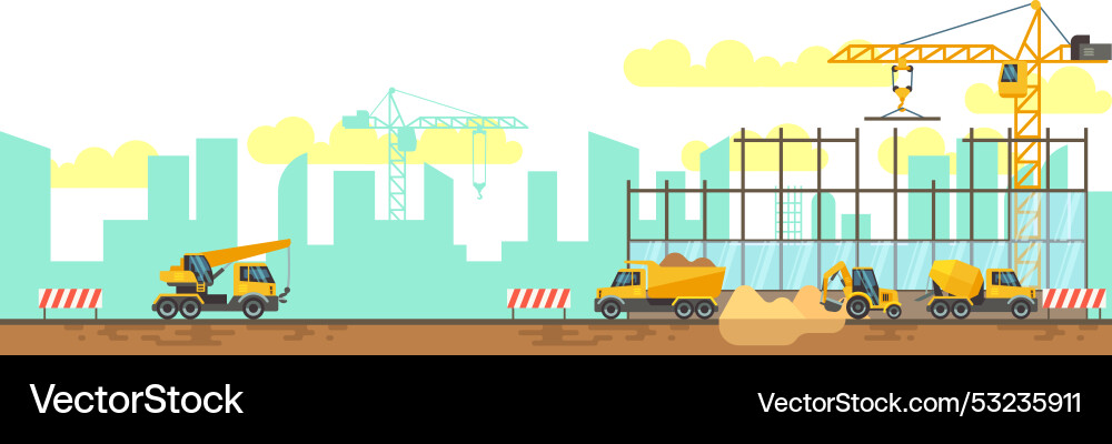 Construction site scene with heavy machinery color