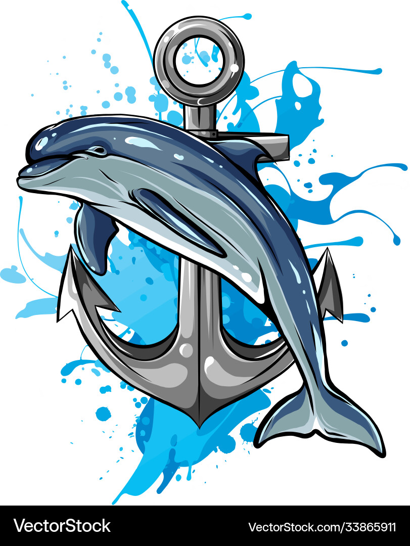 Dolphin and Anchor Nautical Symbol Royalty Free Vector Image