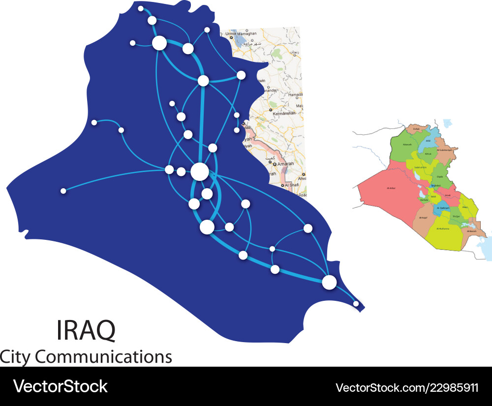 Iraq map city communications Royalty Free Vector Image