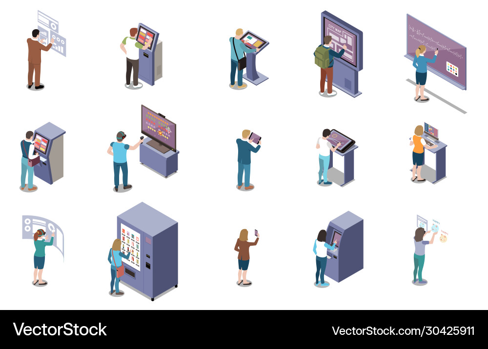 People and interfaces isometric set Royalty Free Vector