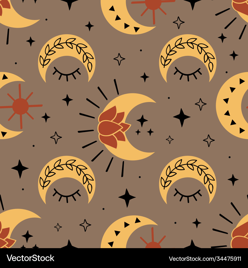 Seamless pattern with magic moon and stars Vector Image