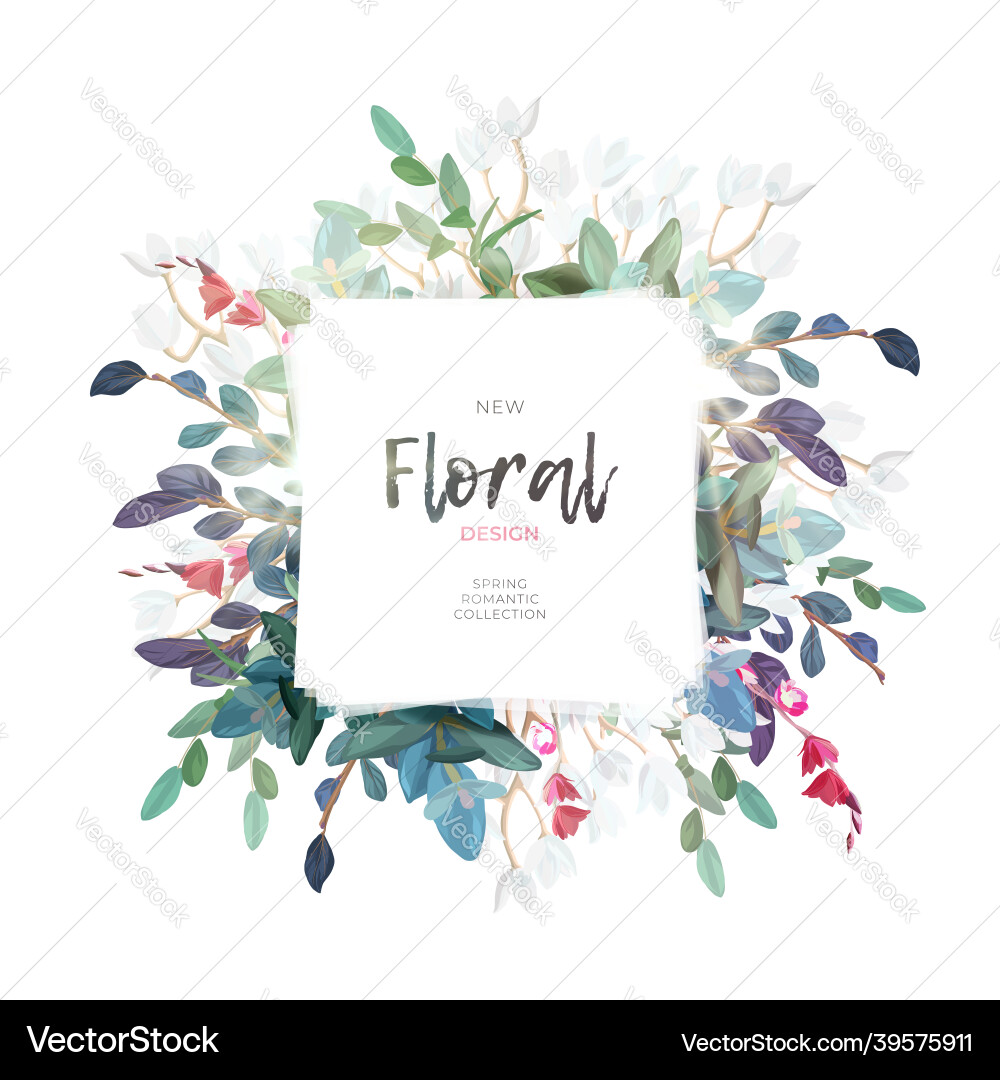 Square botanical frame with pale pink roses Vector Image