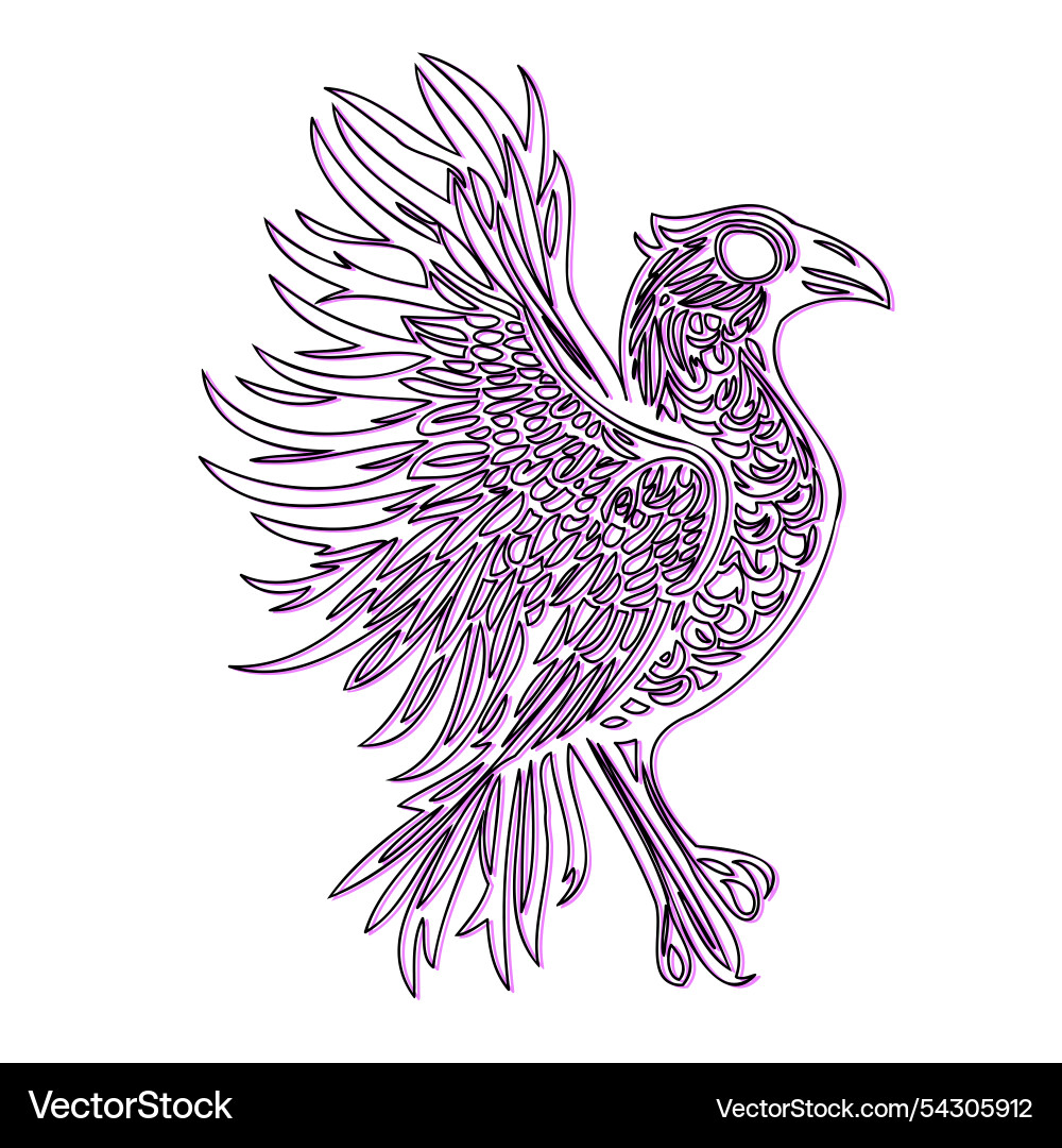 Detailed raven bird line art Royalty Free Vector Image