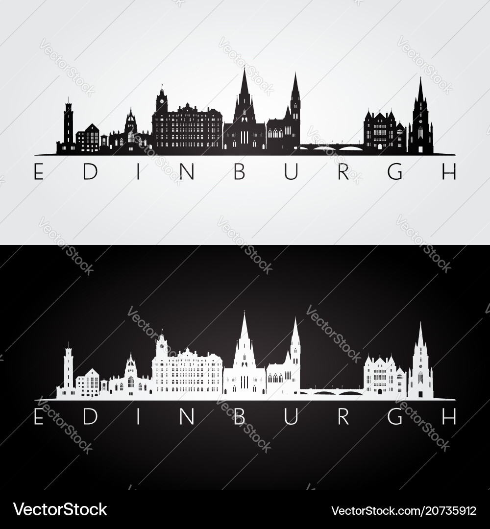 Edinburgh skyline and landmarks silhouette Vector Image