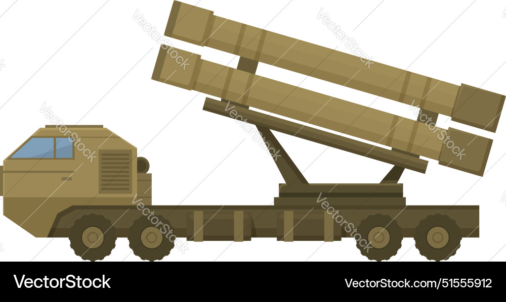 Military rocket launcher system mounted on truck Vector Image