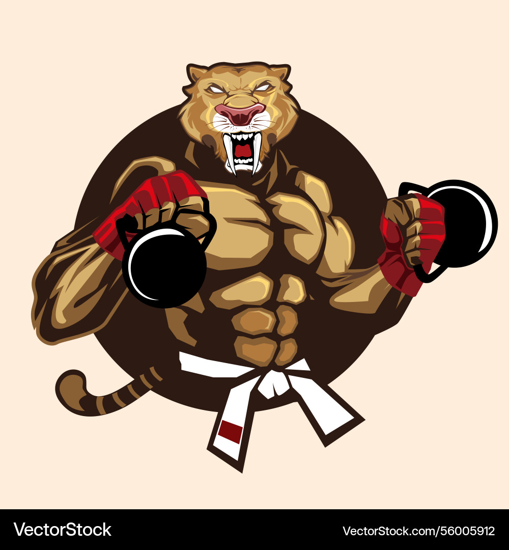 Tiger muscle mascot cartoon Royalty Free Vector Image