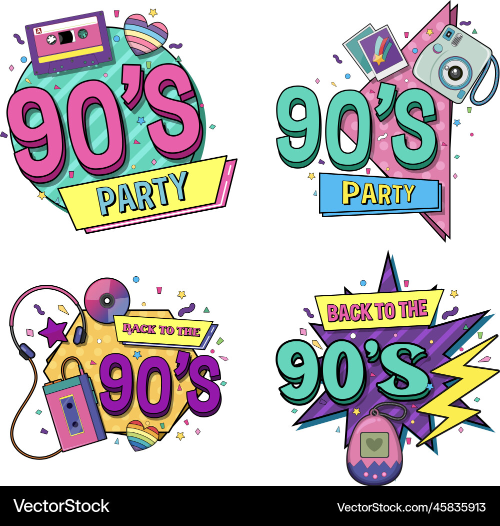 90s Retro Party Banner Royalty Free Vector Image