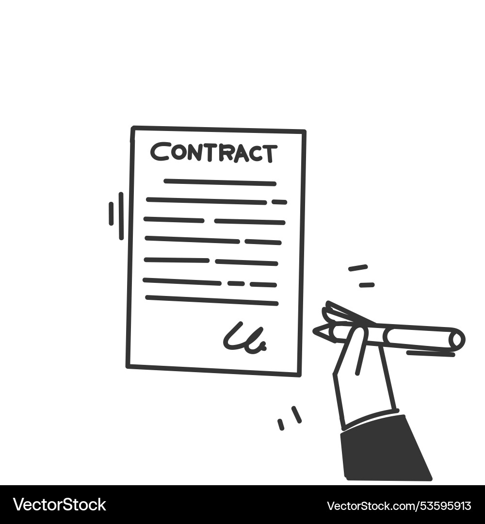Businessman sign on contract document in doodle Vector Image