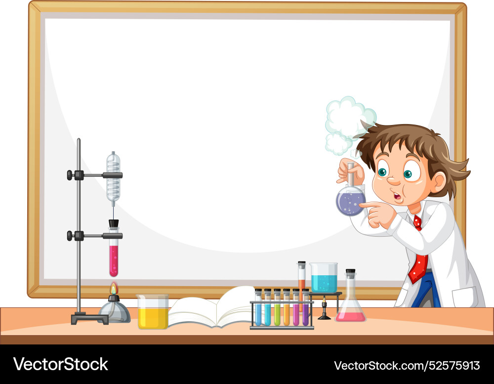 Child conducting experiment with lab equipment Vector Image