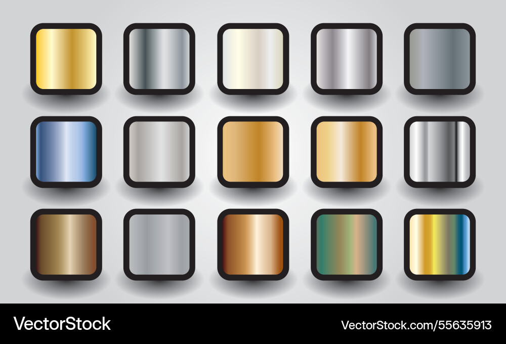 Collection of gradient metals colour pallet Vector Image