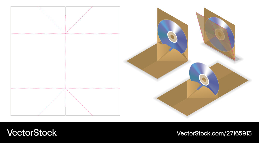 Disc envelope mockup with dieline cut Royalty Free Vector