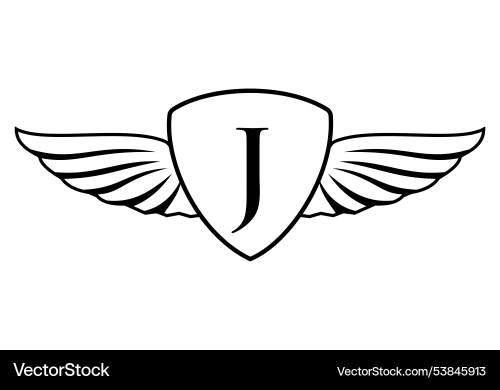 Letter j wing logo with shield icon concept Vector Image