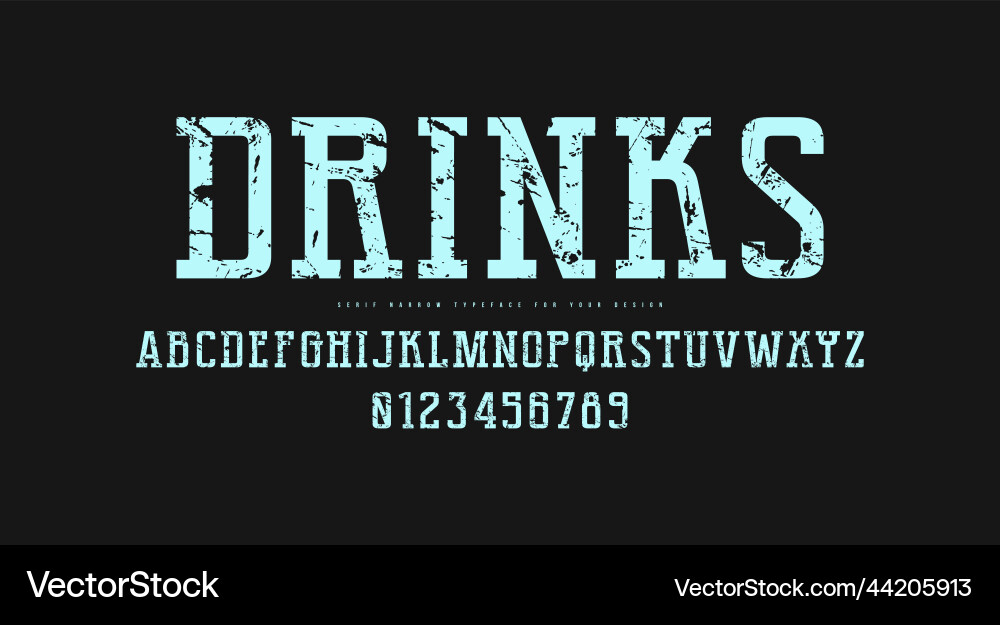 Narrow serif font for label and emblem Royalty Free Vector